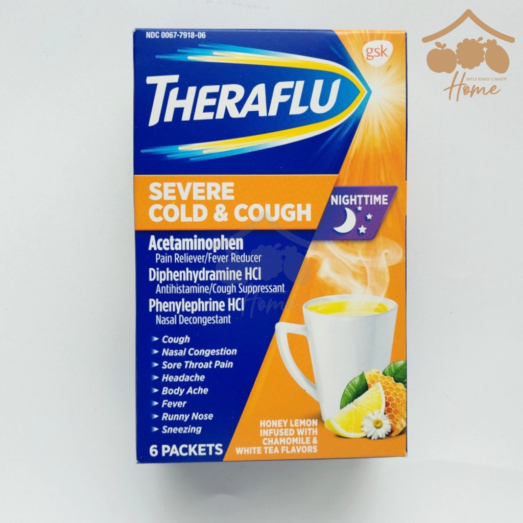 Jual Theraflu Nighttime Severe Cold & Cough Relief Honey Lemon Tea 6 ...