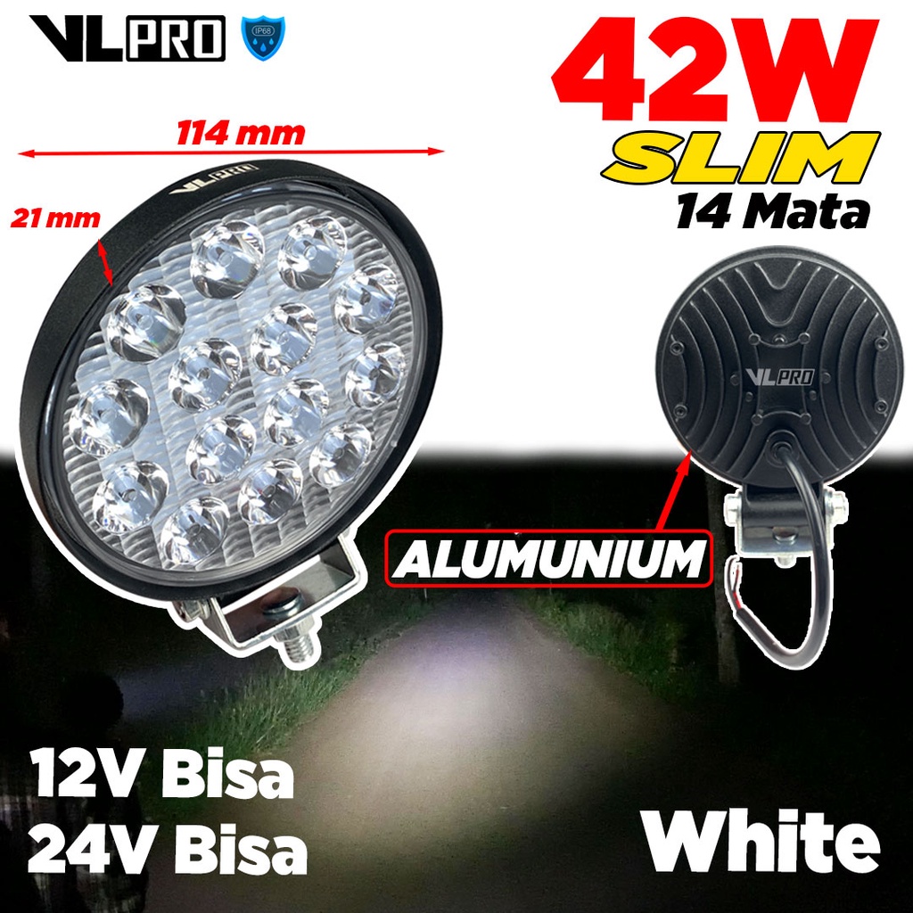 Jual Lampu LED 42W VLPRO Original SOROT BULAT 12V 24V 14 Mata Titik ...