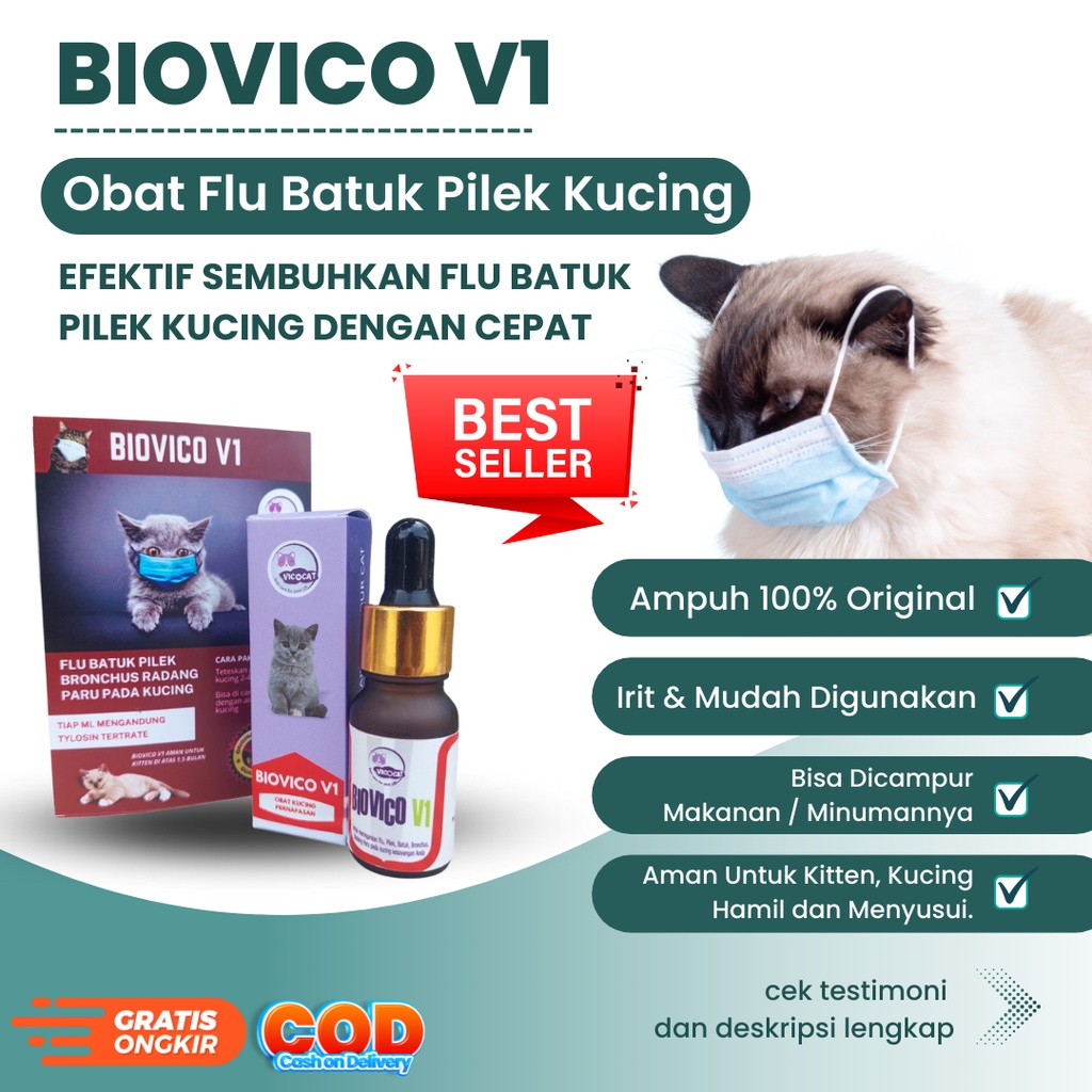 Jual obat flu kucing ampuh BIOVICO V1 mengatasi pilek batuk demam ...