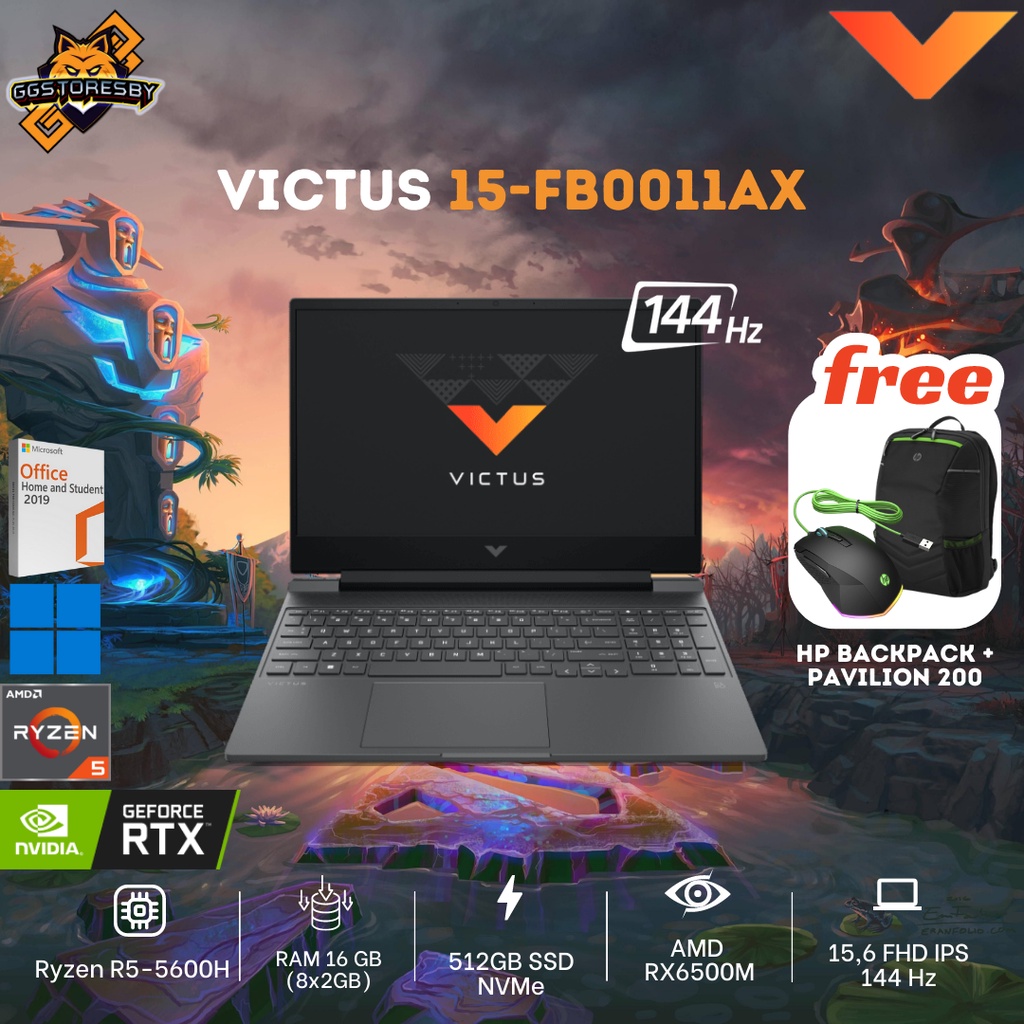 Jual LAPTOP HP VICTUS 15-FB0011AX R5-5600H 16GB 512GB RX6500M 15.6" FHD W11+OHS19 | Shopee Indonesia