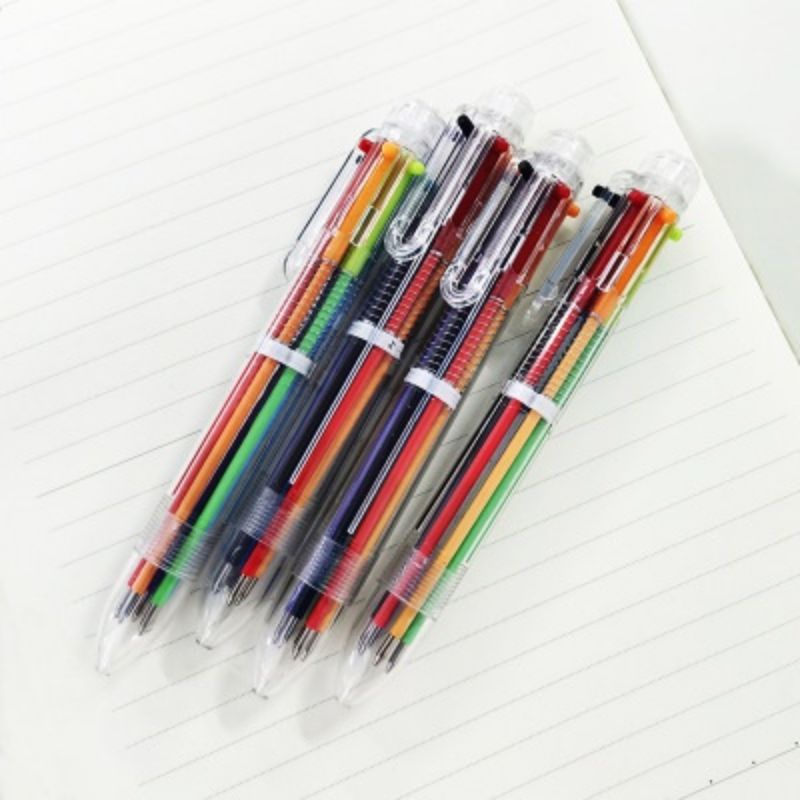 Jual Pulpen 6 Warna Transparan Pena Ballpoint Six In One color | Shopee ...