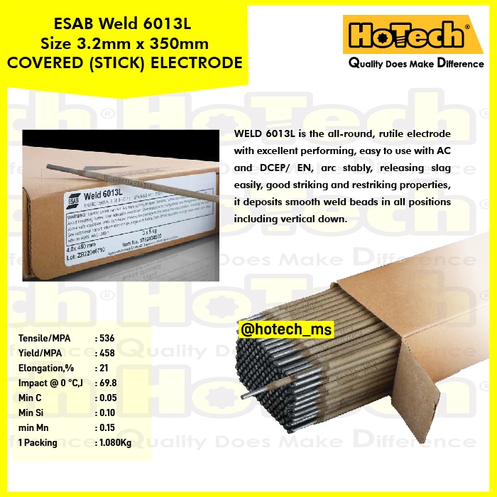 Jual ESAB | Weld 6013L |Size 3.2mm x 350mm | Welding Electrode|20kgs/ Cas | Shopee Indonesia