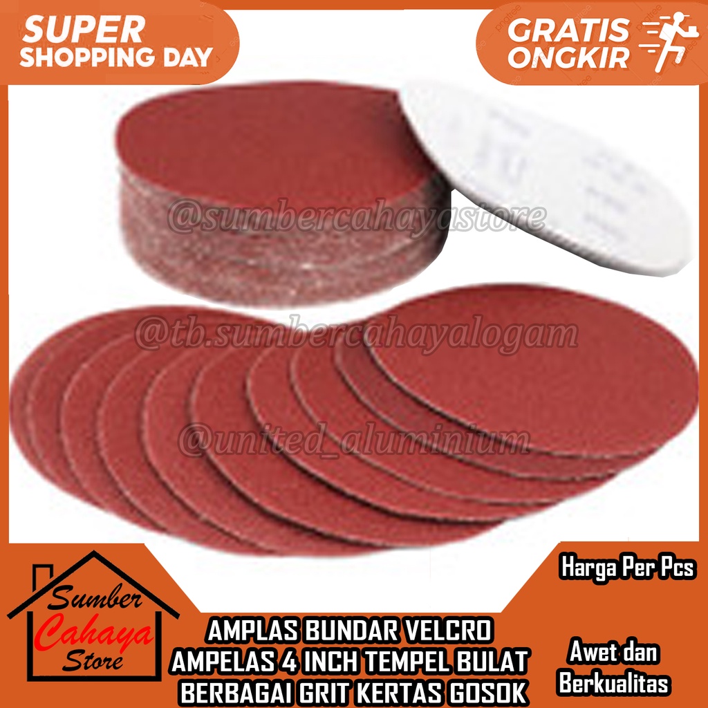 Jual Amplas Velcro Ampelas Bulat Gerinda Kertas Gosok 4 Inch BUNDAR ...