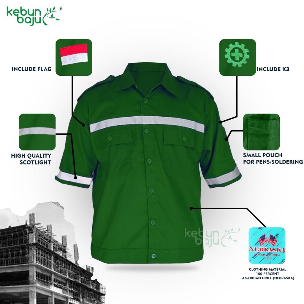 Jual Wearpack Safety Seragam Kerja seragam Bengkel Lengan pendek Hijau ...