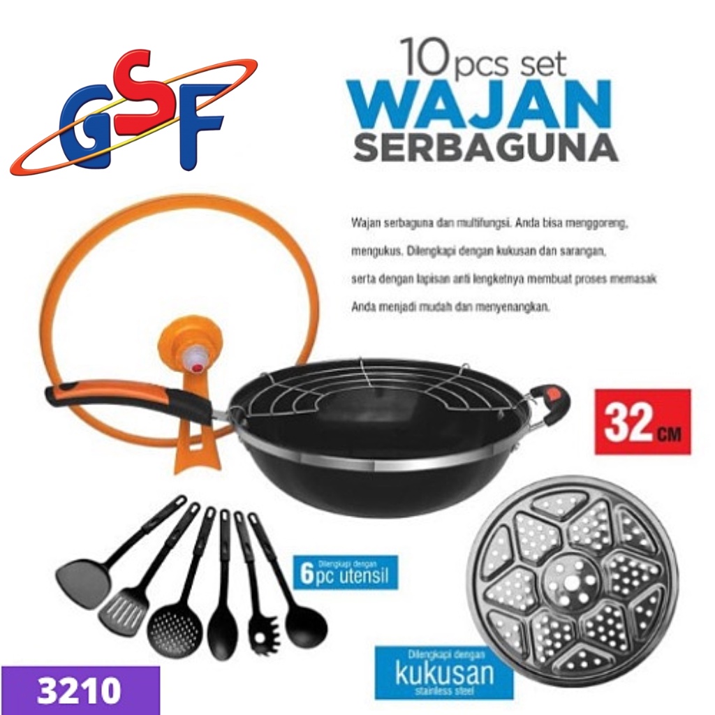 Jual Panci wajan Set penggorengan serbaguna / Wok Pan 32cm with Tutup ...