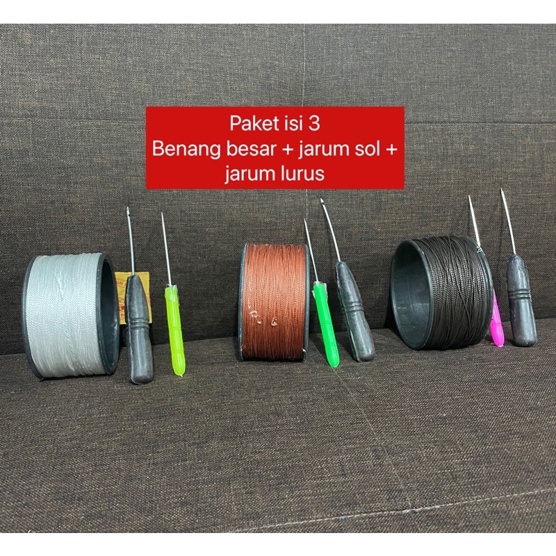 Jual paket isi 3 alat sol sepatu / jarum sol / benang sol benang kasur ...