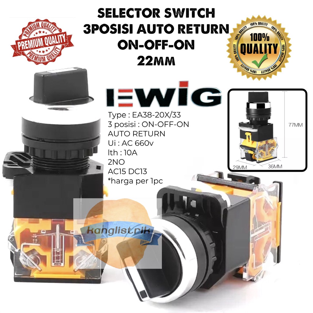 Jual SELECTOR SWITCH 3 POSISI 22mm SPRING RETURN ON OFF ON TYPE EA38-20X/33 | Shopee Indonesia