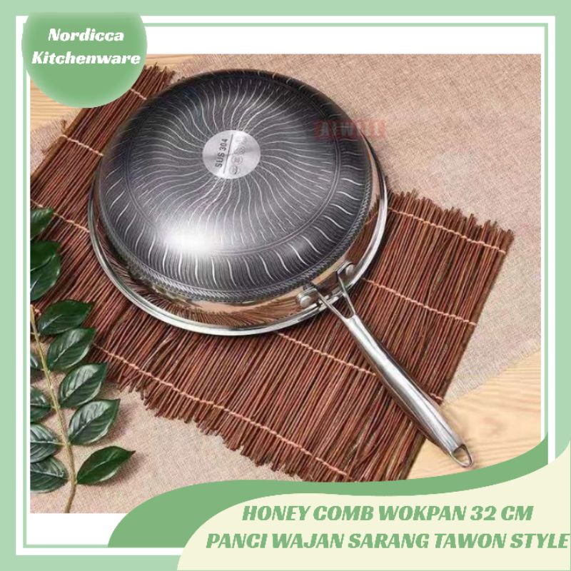 Jual Wajan Penggorengan Stainless Steel 304 Anti Gores Anti Lengket wokpan 32cm Premium ...