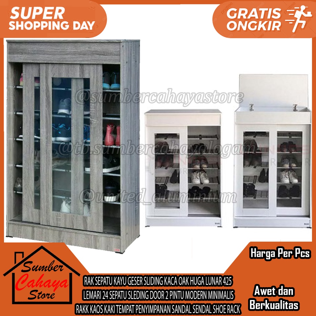 Jual RAK SEPATU KAYU GESER SLIDING KACA OAK HUGA LUNAR 425 LEMARI 24 ...