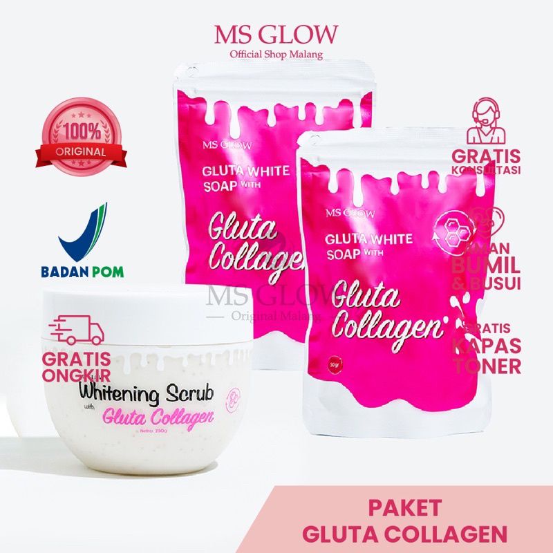 Jual MS GLOW PAKET GLUTA COLLAGEN SABUN BADAN DAN BODY SCRUB COLLAGEN ...