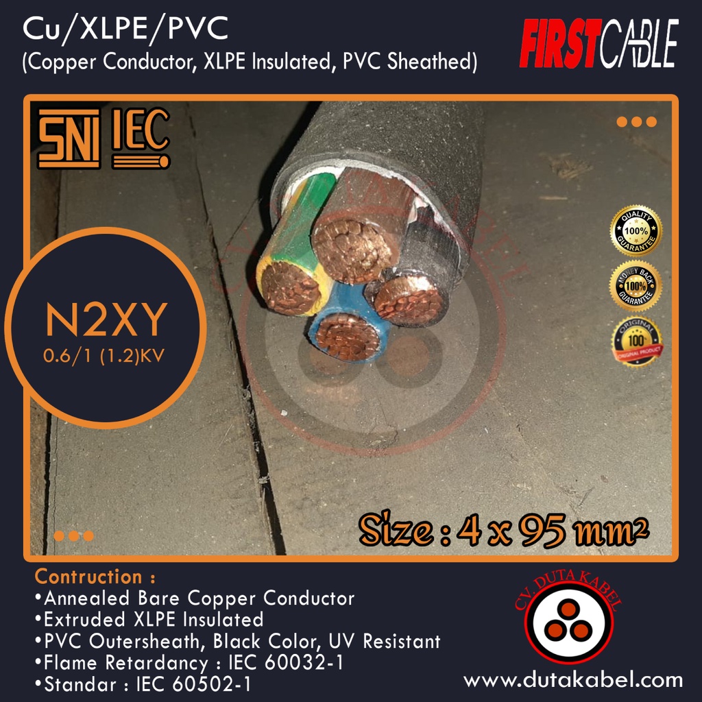 Jual Kabel N2XY 4x95 mm2 (Cu/XLPE/PVC) FIRST CABLE /4x95 mm/4 x 95 mm2/4x95mm2/4 x 95 mm2 ...