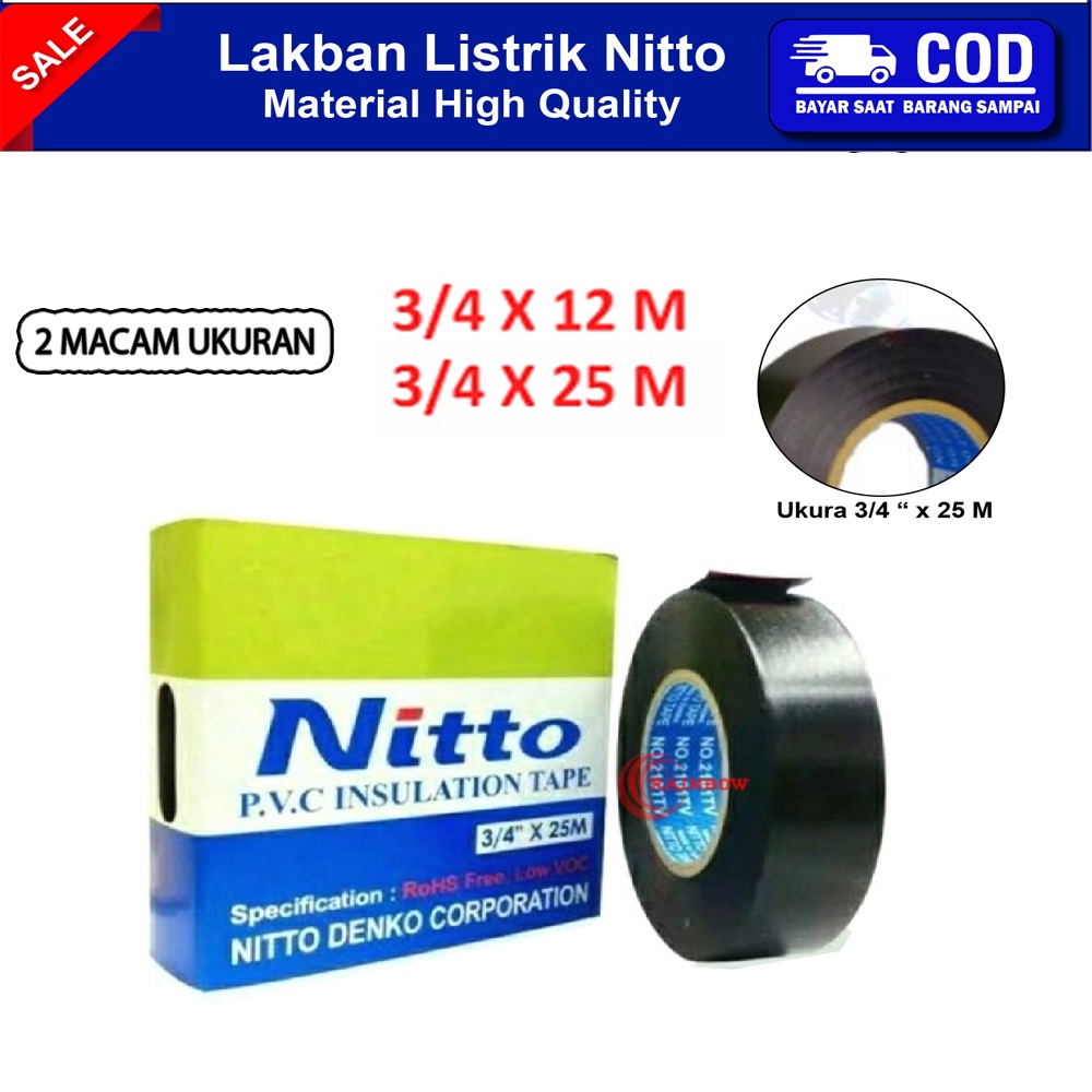 Jual Kabel hitam Isolasi kabel Nitto 12 Meter / Isolasi Kabel Nitto 25 Meter / Isolasi Listrik ...