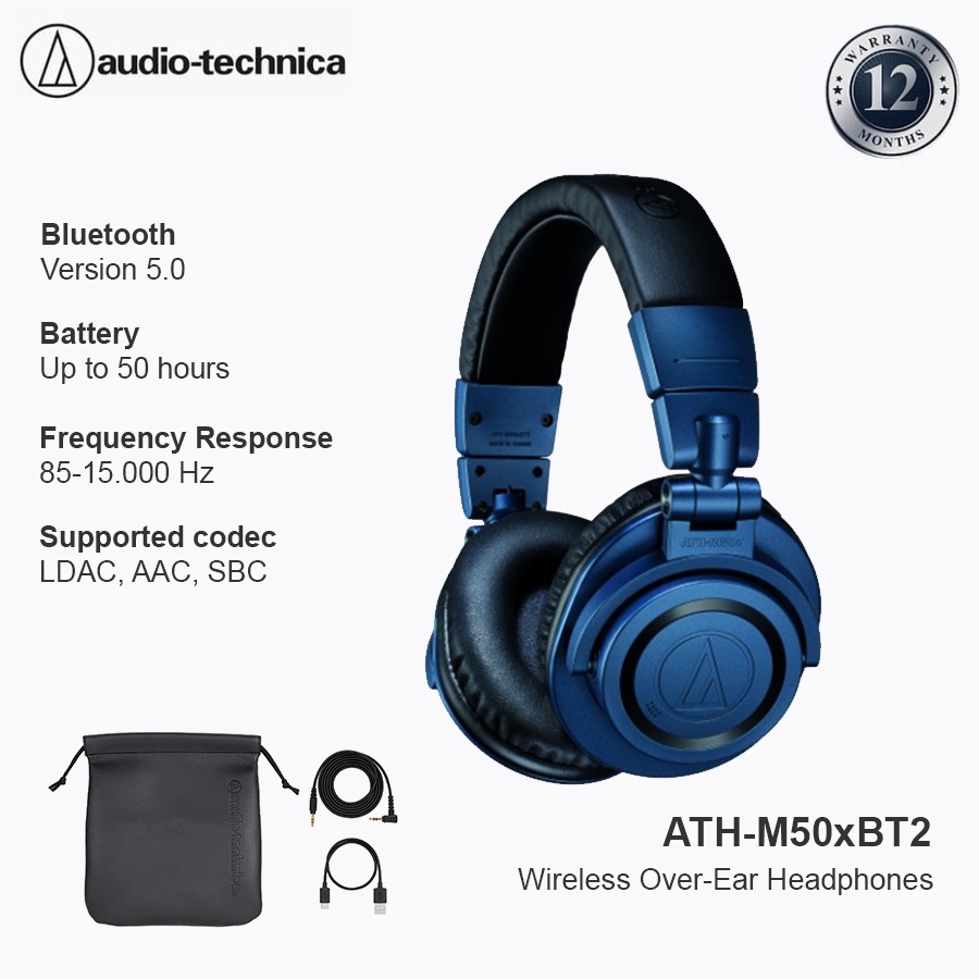 Jual Audio-Technica ATH-M50x BT2 Monitoring Bluetooth Headphones - Deep Sea | Shopee Indonesia