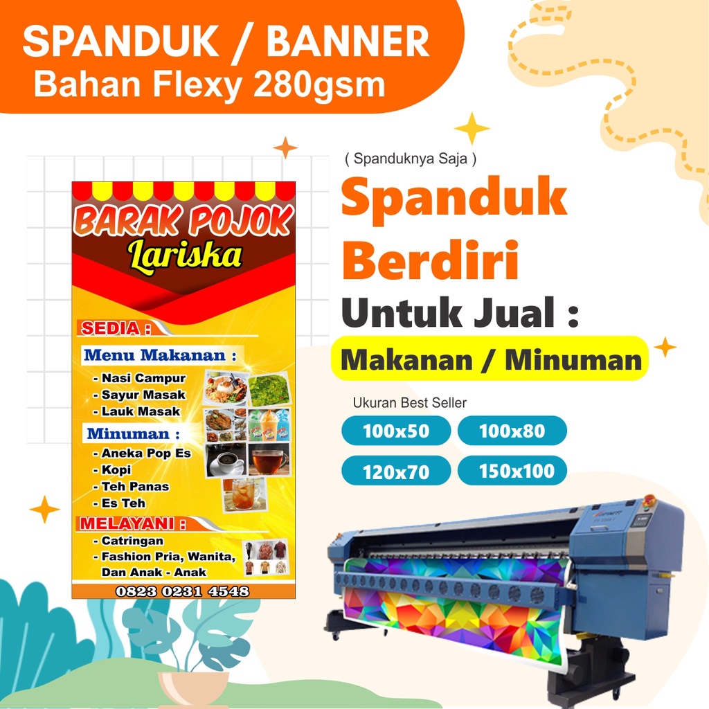Jual SPANDUK BERDIRI WARUNG MAKAN/KEDAI/JUAL MAKANAN (Pilih Tema ...