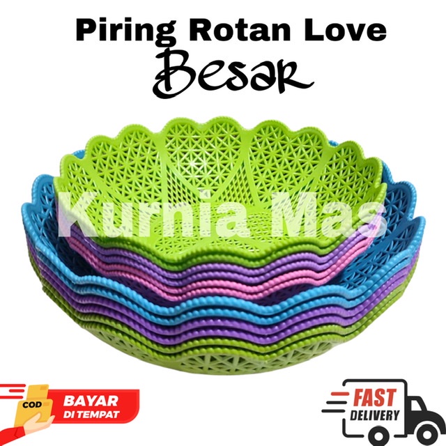Jual Piring Rotan Plastik MOTIF LOVE BESAR Piring Cantik Piring Saji ...