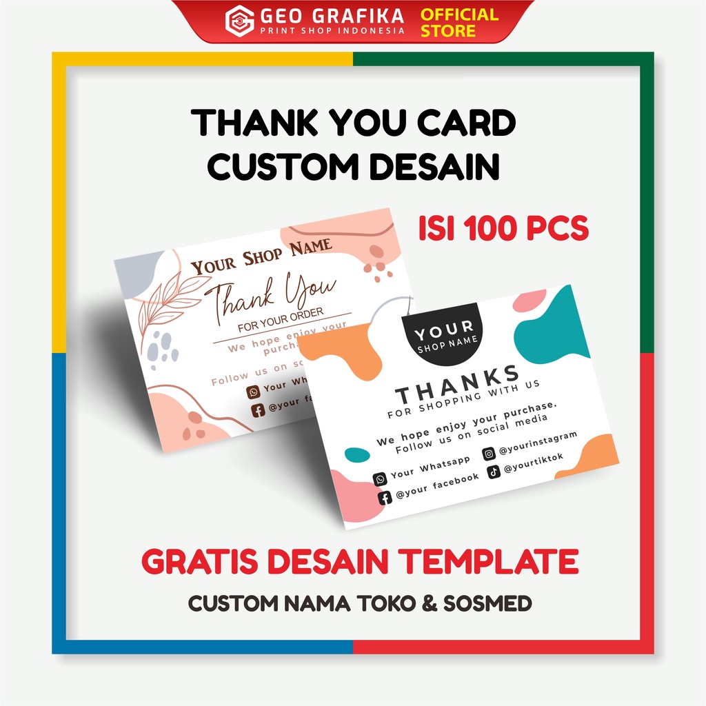 Jual Thank You Card / Kartu Ucapan Terima Kasih Aesthetic Online Shop Custom Free Desain - Geo ...