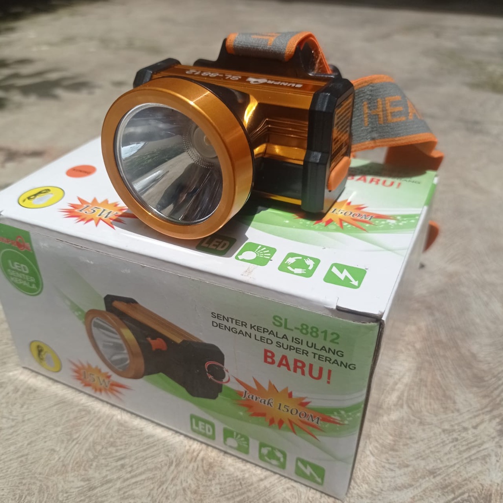 Jual HEADLAMP SENTER KEPALA CASAN RECHARGEABLE SUNPRO SL8812 15W CAHAYA ...