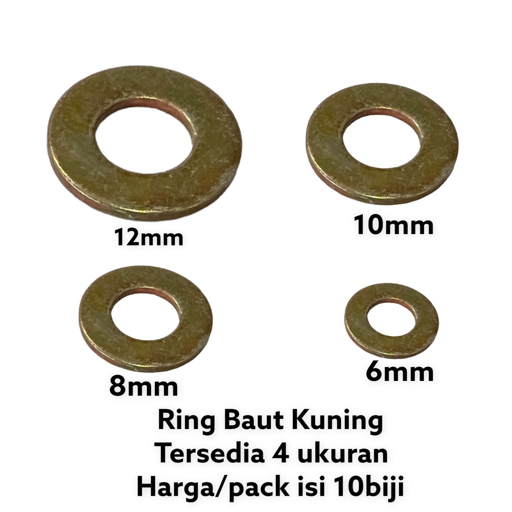 Jual RING BAUT KUNING/RING PLAT 6mm baut 10/8mm baut 12/10mm baut 14/12mm baut 17/19 | Shopee ...