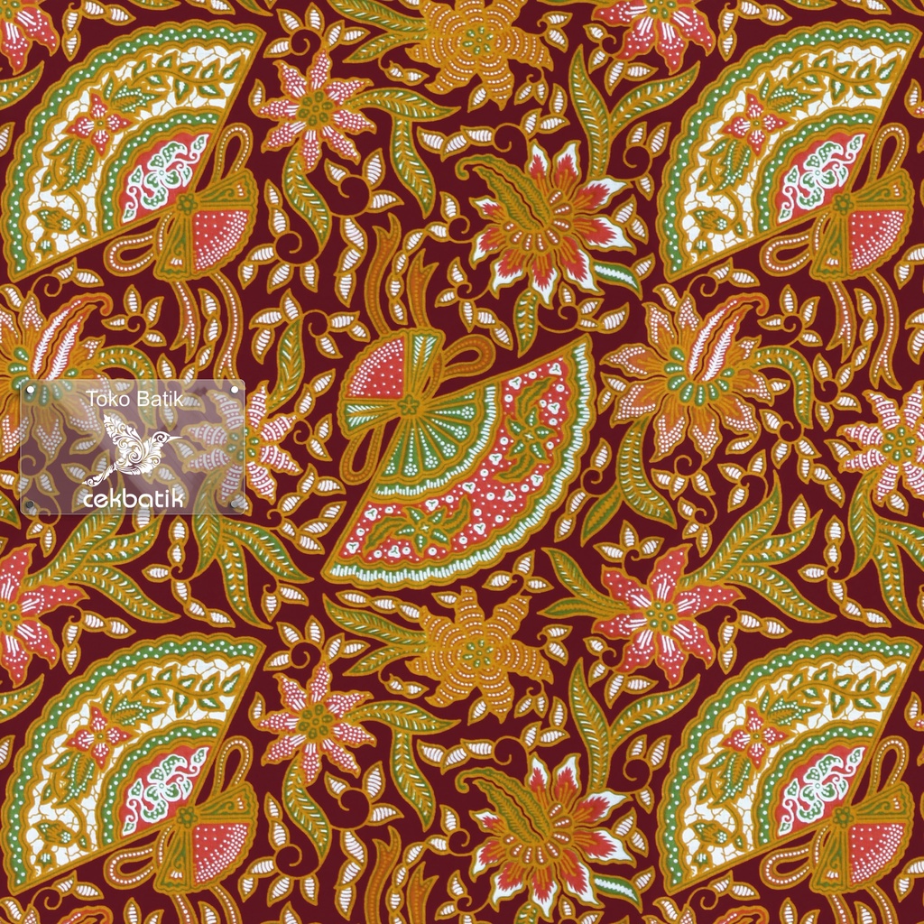 Jual kain batik - Motif Kipas Bunga Kraton Manis Elegan (Merah Marun ...