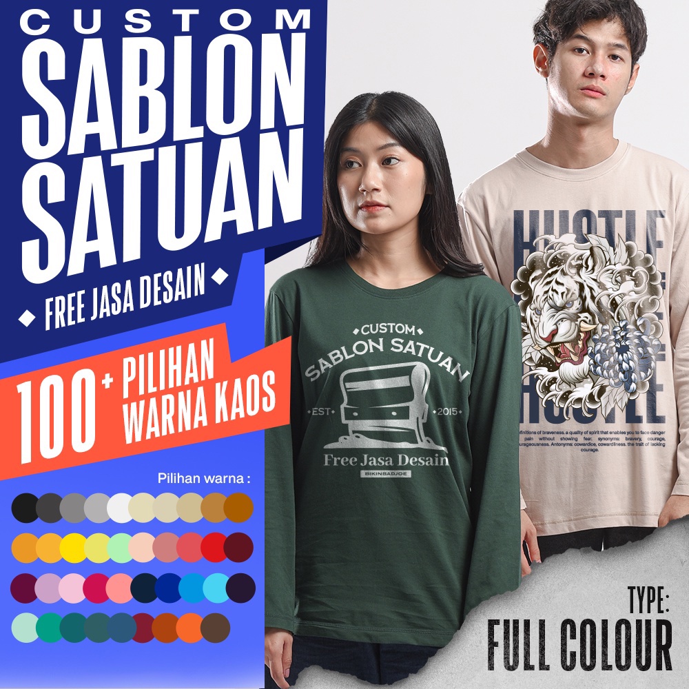 Jual BUAT KAOS SATUAN, KAOS CUSTOM SABLON SATUAN A5 (LENGAN PANJANG ...