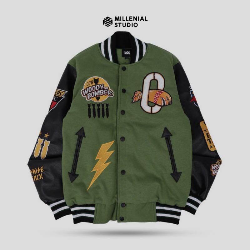 Jual Varsity Jacket Woody Bomber Attack Green Bordir Original Jaket ...