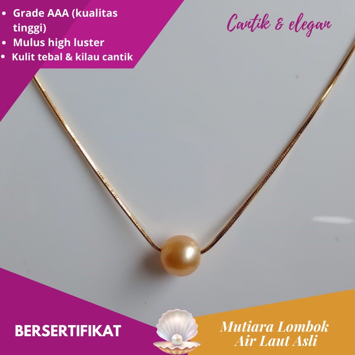 Jual Kalung Mutiara Lombok Asli Air Laut Gold Grade AAA Bersertifikat LKML007 | Shopee Indonesia