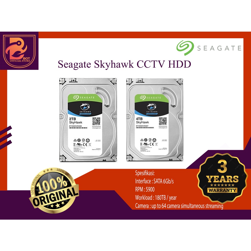 Jual Seagate SkyHawk Harddisk Surveillance CCTV 2TB 4TB SATA Original Garansi Resmi 3Th | Shopee ...