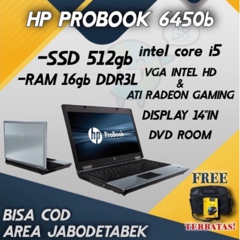 Jual LAPTOP HP ProBook 6450B CORE i5 RAM 16GB SSD 512GB, LCD 14"in NORMAL NOMINUS BERGARANSI 1 ...