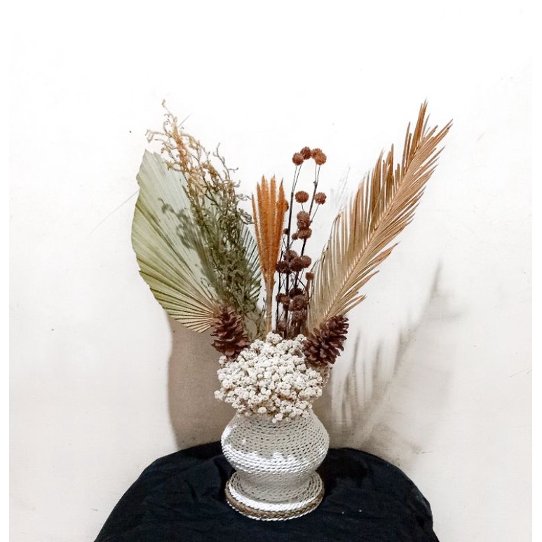 Jual paket lengkap bunga kering + vas | paket bunga aesthetic | bagus untuk hiyasan meja ...