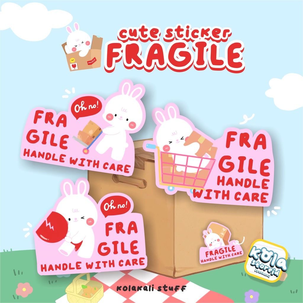 Jual Cute Sticker Fragile • Stiker Fragile Murah • Stiker Lucu • Stiker