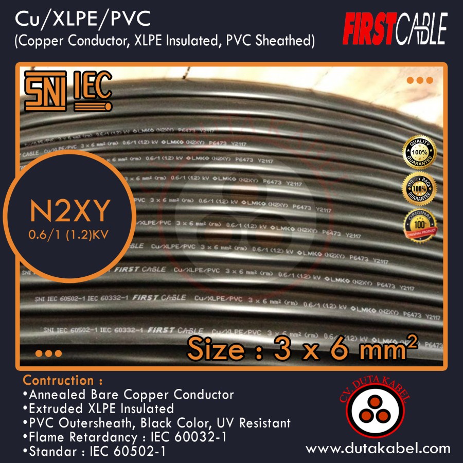 Jual Kabel N2XY 3x6 mm2 (Cu/XLPE/PVC) FIRST CABLE /3x6 mm/3 x 6 mm2/3x6mm2/3 x 6 mm2/3x6mm2 ...