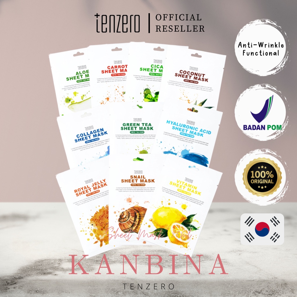 Jual Tenzero Sheet Mask Aloe Carrot Cica Coconut Collagen Green Tea Hyaluronic Acid Royal Jelly ...