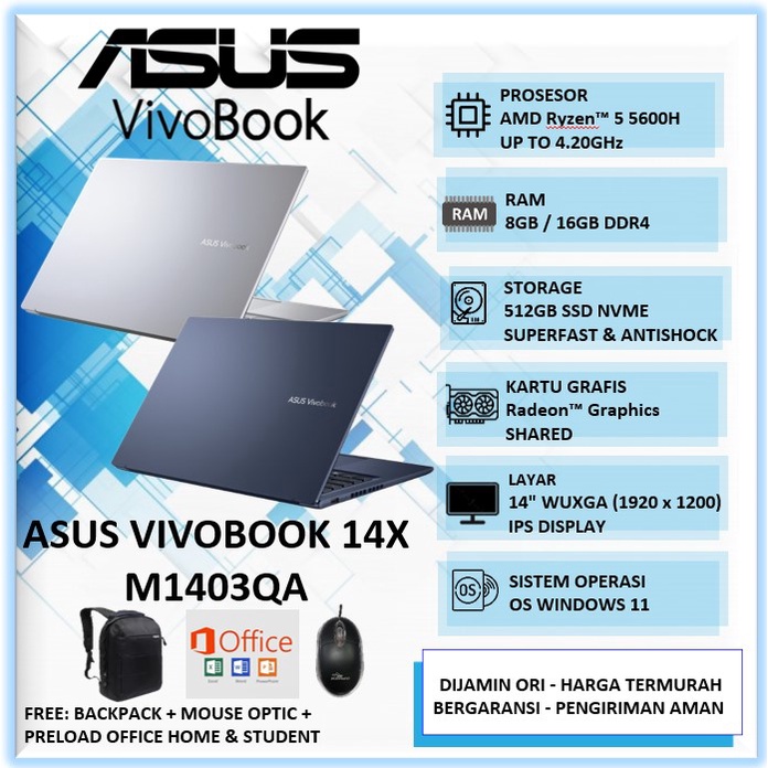 Jual Laptop Gaming Asus Vivobook 14X M1403QA Ryzen 5 5600H 16GB 512GB ...