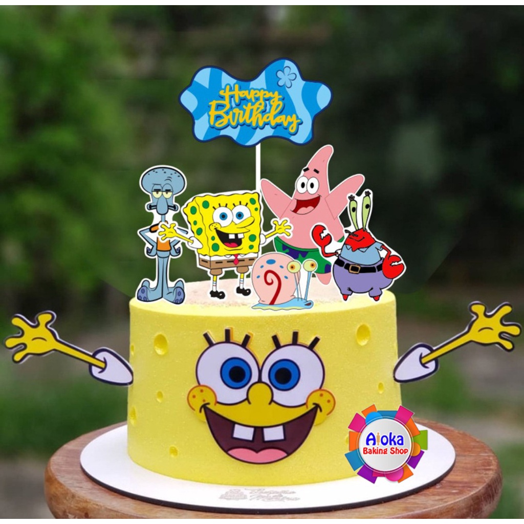 Jual Topper Cake Desain Spongebob / Topper Happy Birthday Spongebob ...