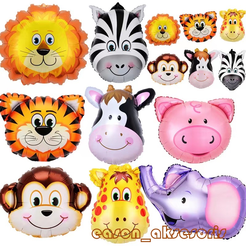 Jual Balon foil kepala animal / dekorasi zoo / balon sapi singa jerapah ...