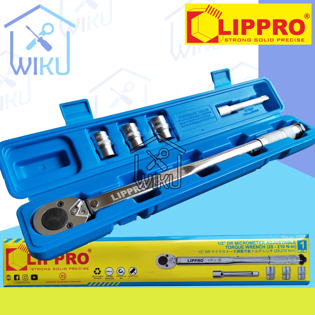 Jual Lippro 11068 Torque Wrench Kunci Momen Torsi Set Mata 1/2" 28-210 ...