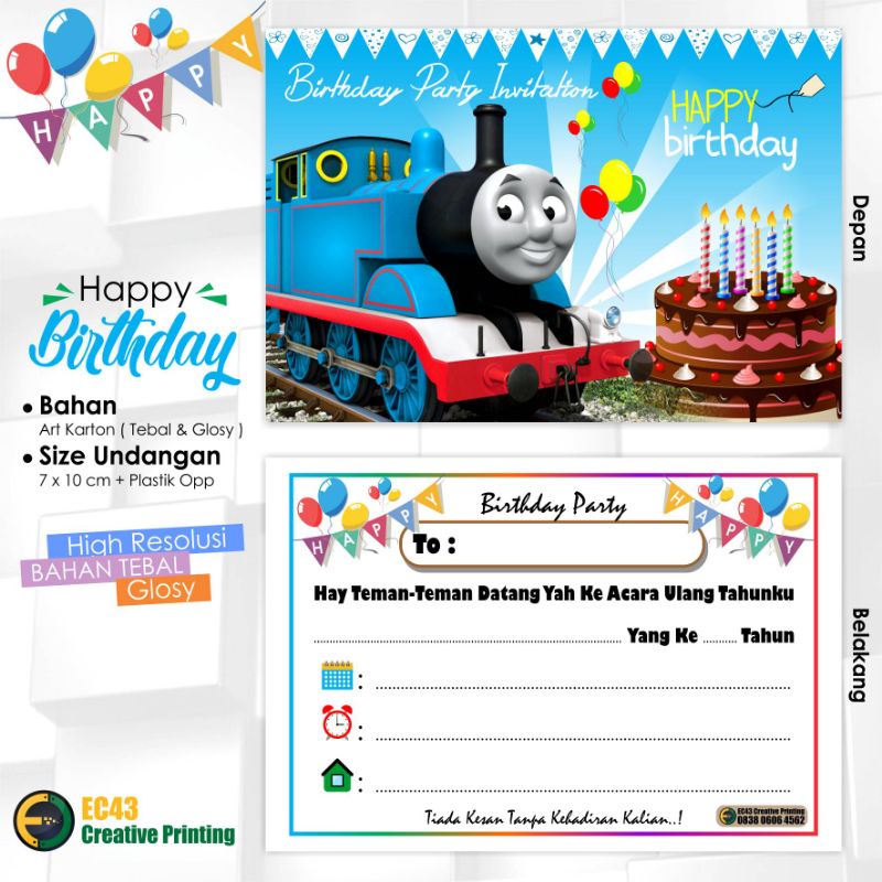 Jual Undangan Ulang Tahun Tema Thomas isi 10 pcs + Plastik Opp Seal ...