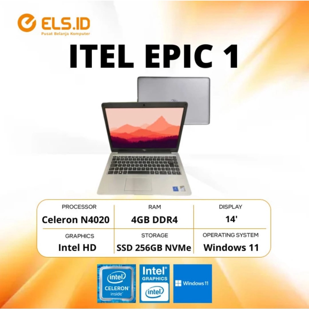 Jual Laptop Itel Epic 1 - Silver [Celeron N4020-4GB-SSD 256GB] | Shopee Indonesia