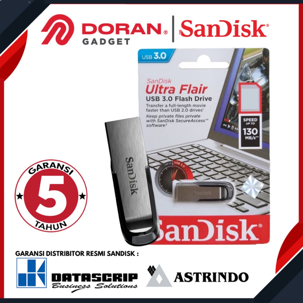 Jual Sandisk Flashdisk Ultra Flair CZ73 USB 3.0 Flashdisk 16GB 32GB 64GB 128GB 256GB - Garansi ...