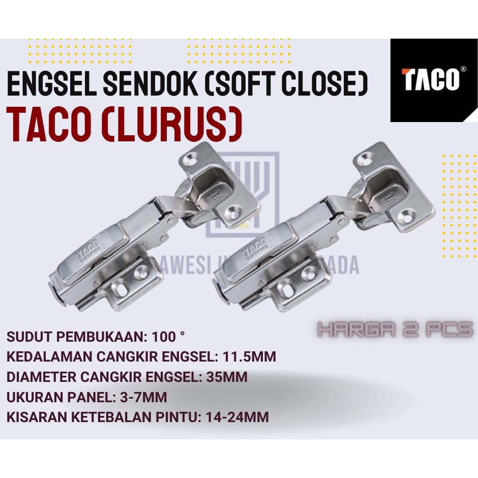 Jual ENGSEL SENDOK SOFT CLOSE TACO LURUS, ENGSEL PINTU LEMARI SOFT ...