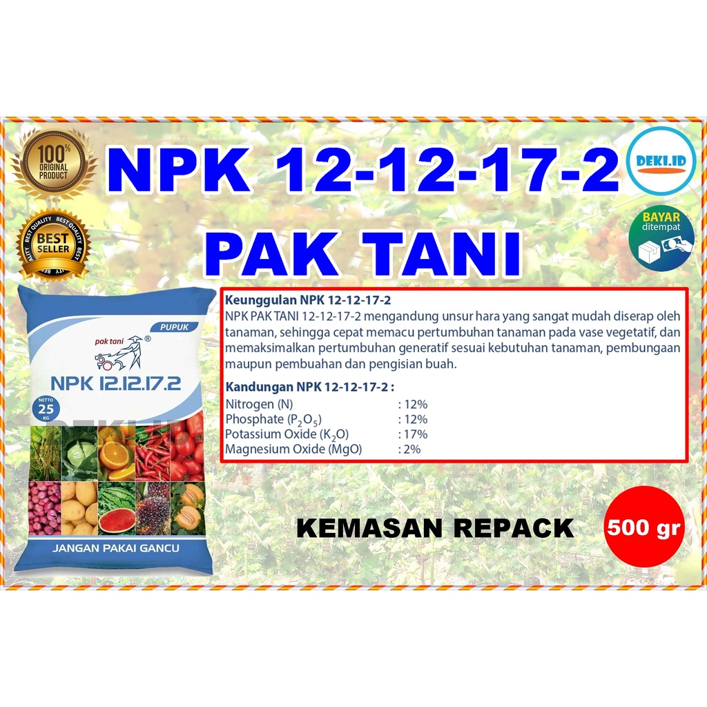 Jual Pupuk NPK 12 12 17 2 Pak Tani Kemasan Repack 500 Gram Tanaman Bunga Buah Partner Sayur Hias ...