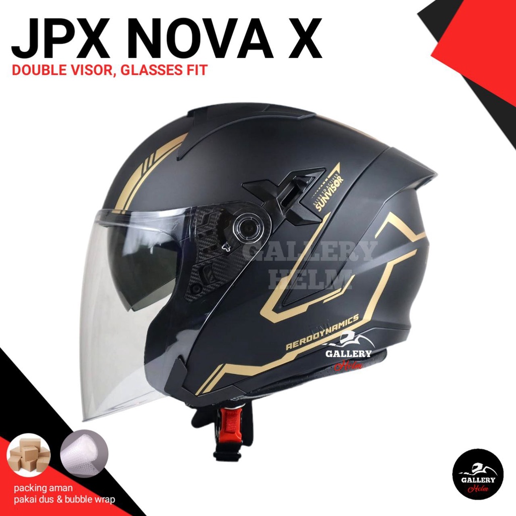Jual HELM JPX NOVA X SEMI MOTIF | BLACK GOLD DOFF | NOVA X DOUBLE VISOR ...