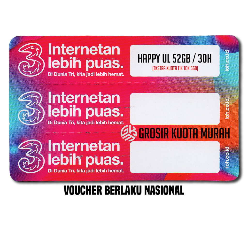 Jual Voucher Tri UNLIMITED 52GB 30Hari (Nasional) | Shopee Indonesia