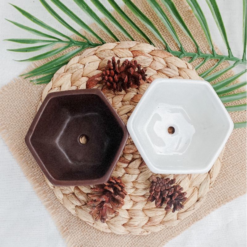 Jual Pot Keramik / Pot Bonsai segi enam ceper/ Pot Kaktus | Shopee Indonesia