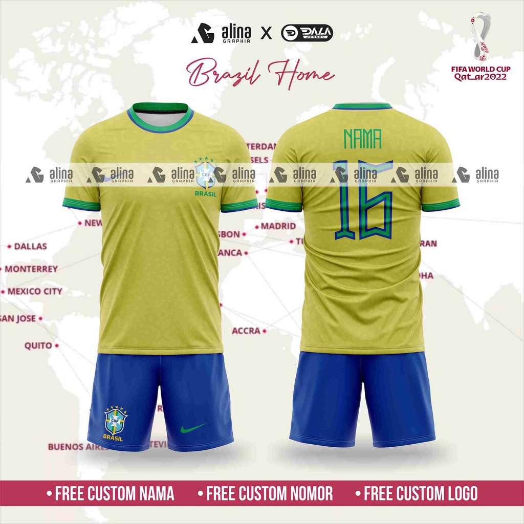 Jual Jersey Timnas Brazil Home FIFA World Cup Piala Dunia 2022 Free ...