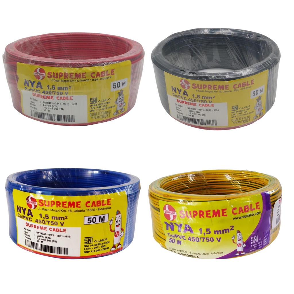 Jual Kabel SUPREME 1.5mm 50 Meter SNI Kabel Listrik Tunggal Tembaga 1 ...
