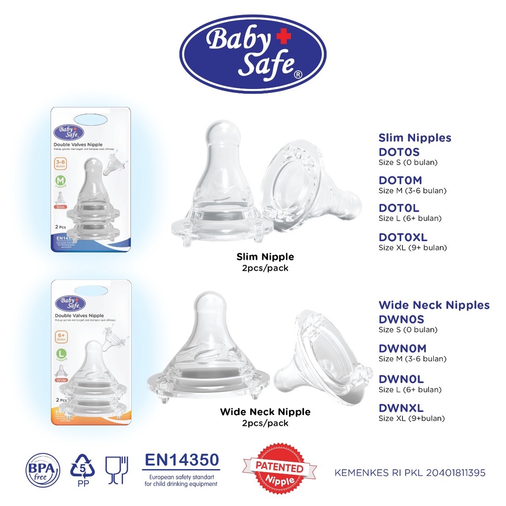 Jual Baby Safe Slim Wide Neck Nipple 100% Original| Dot Botol Susu Bayi ...