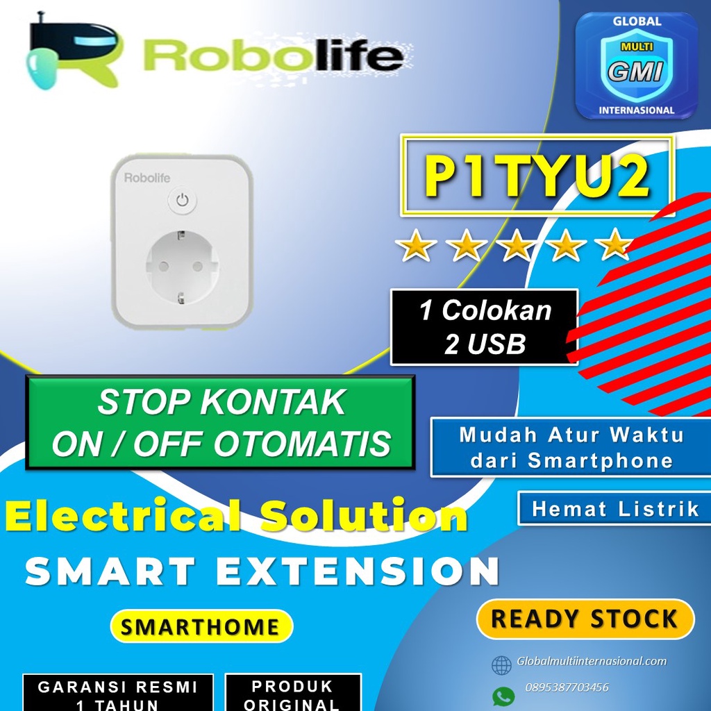 Jual STOP KONTAK SMART HOME WIFI Robolife Smart Plug P1TYU2 WIRELESS (2 USB 1 COLOKAN OTOMATIS ...
