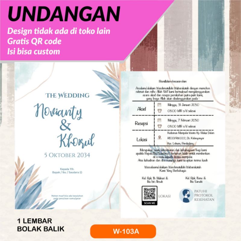 Jual Undangan Costume pernikahan Single Cover bolak balik simple murah ...