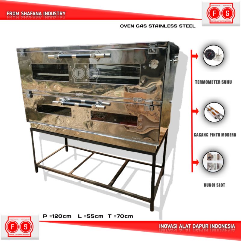 Jual OVEN GAS STAINLESS 120x55x70cm api atas bawah | Shopee Indonesia